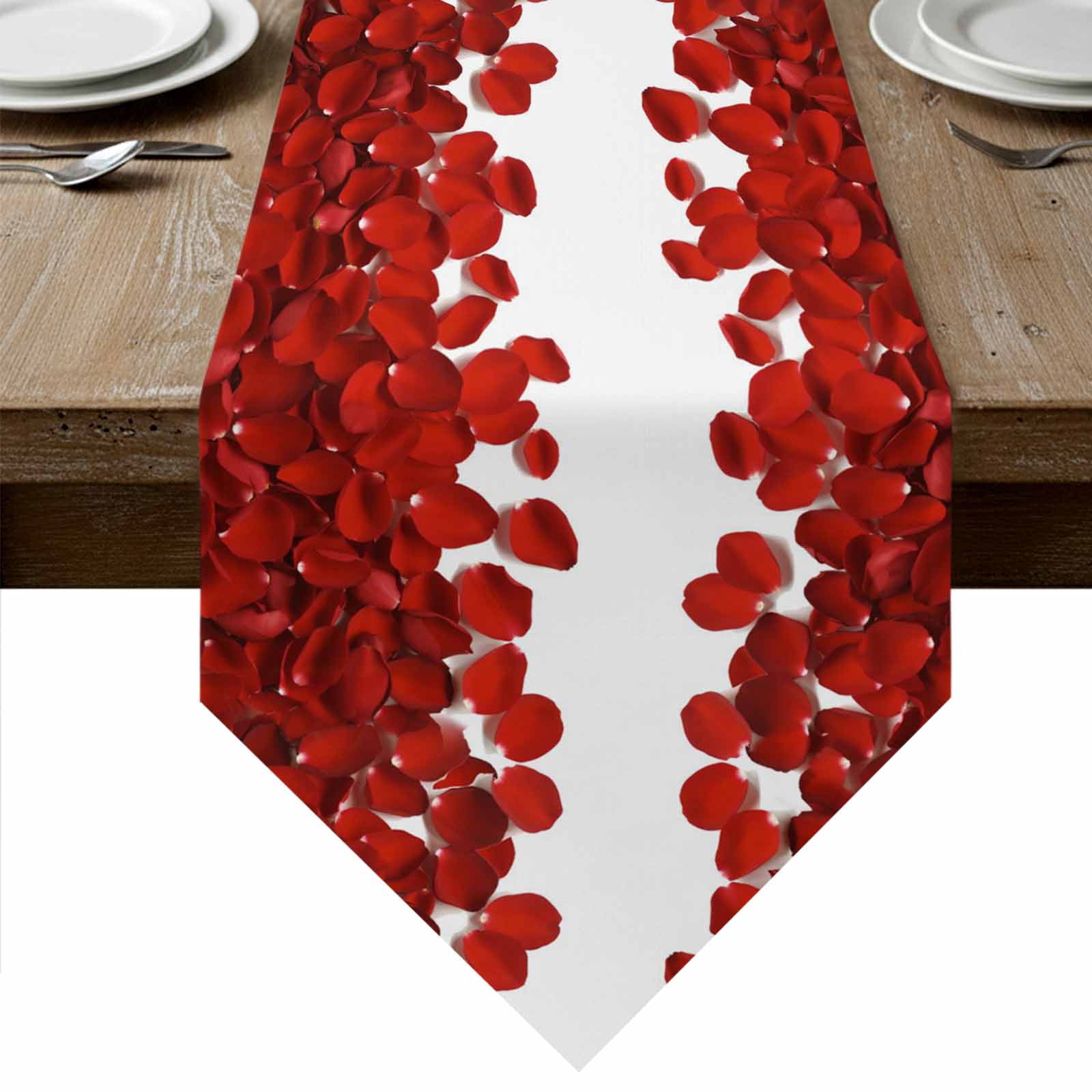 Red Rose Petals Table Runner Linen Burlap Table Runner 60 Inches Long ...