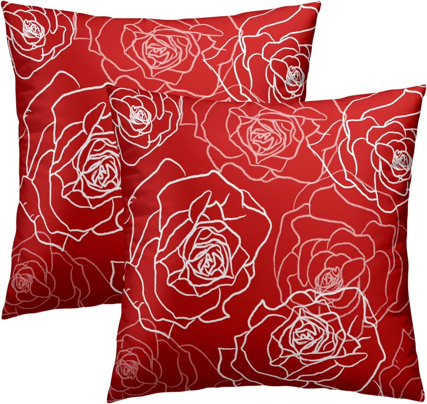 Red Rose Pillow Cover 20x20 Inch White Line Drawing Flower Romantic ...