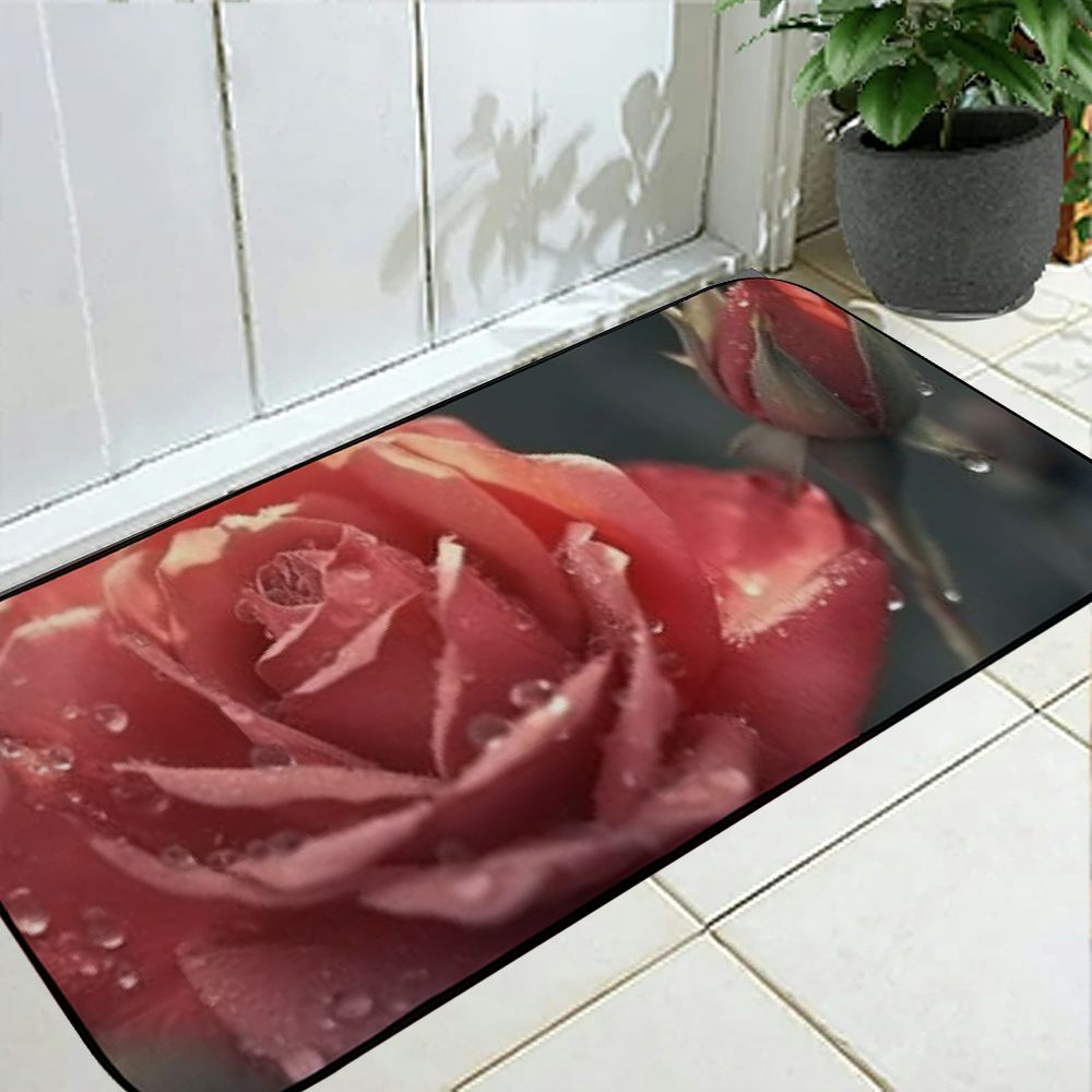 Red Rose Print ,Entry Mat/Garage, Patio Entrance Mat/Welcome Door Mats ...