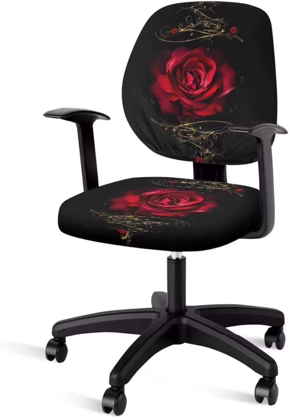 Red Rose Print Office Chair Cover Stretchable Computer Chair Seat Cover ...