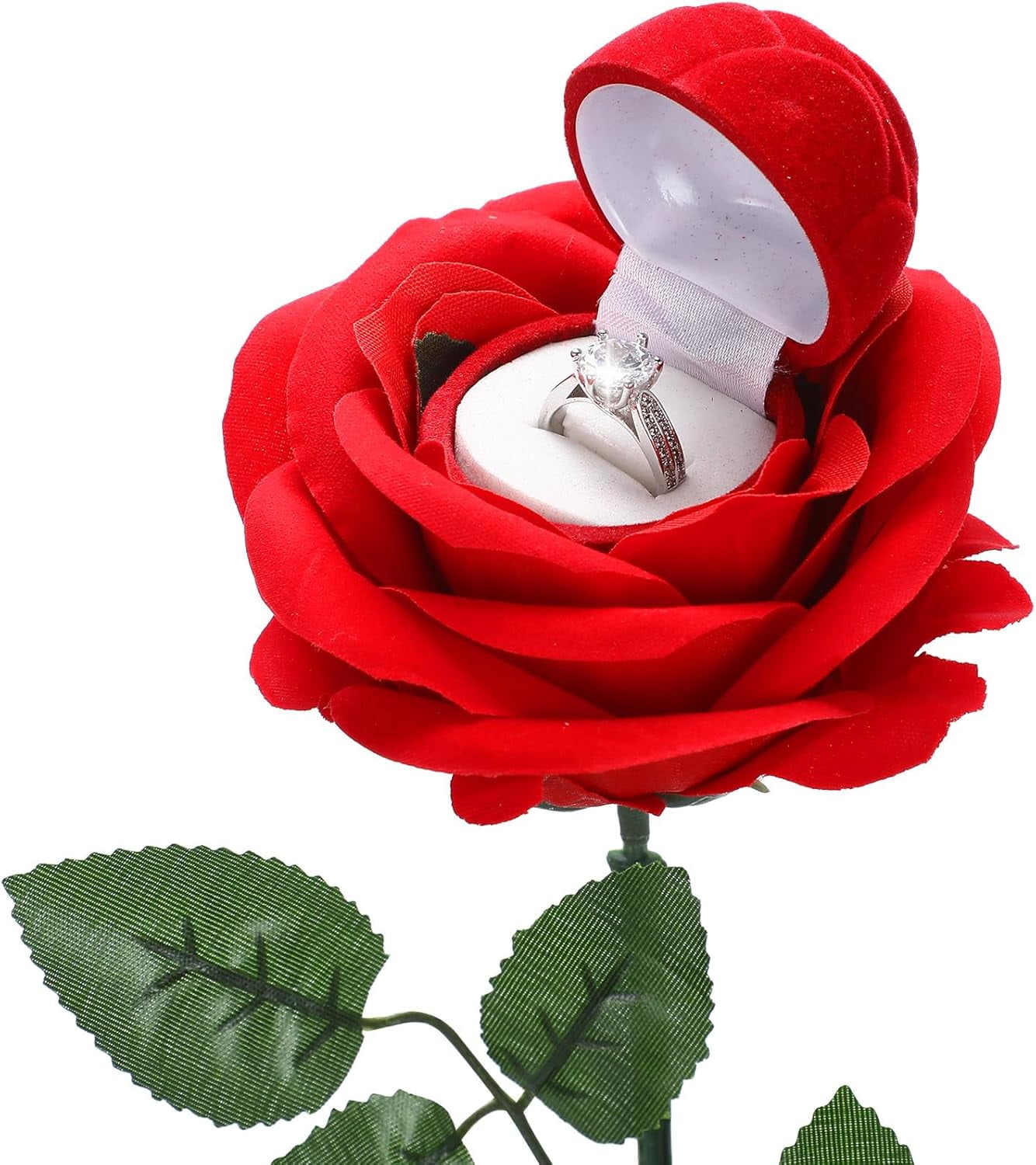 Red Rose Ring Box Jewelry Box Case Engagement Ring Box with Stem ...