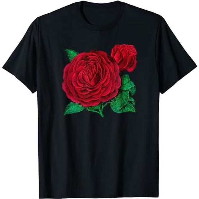 Red Rose Rises up with Green leaves to Blush Flower Power T-Shirt ...