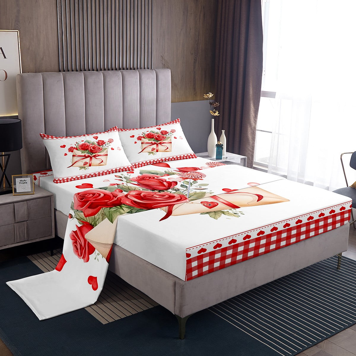 Red Rose Sheets Full, Romance Letter Sheet Set Men Women Valentine's ...