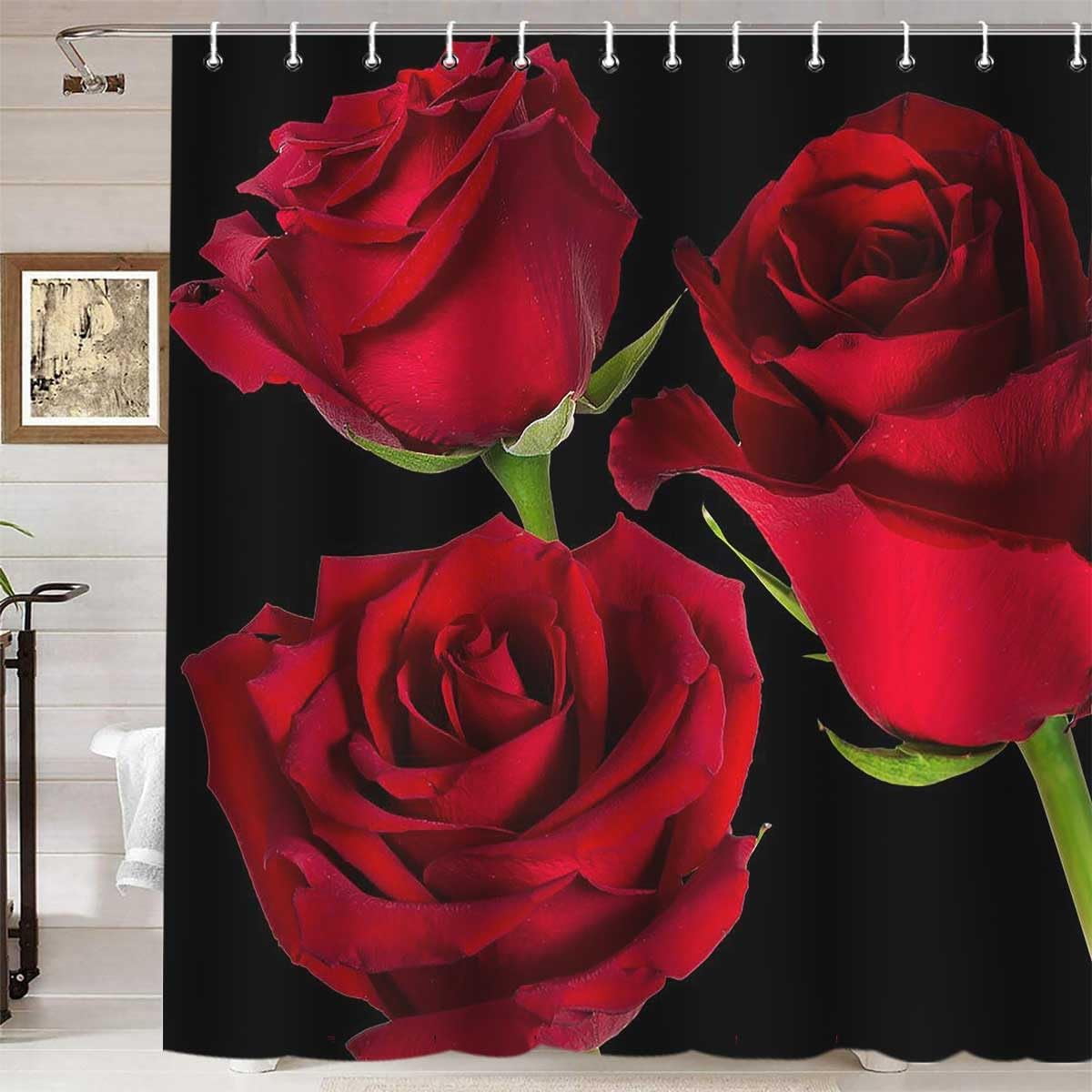 Red Rose Shower Curtain, Floral Shower Curtain, Romantic Love Flower ...