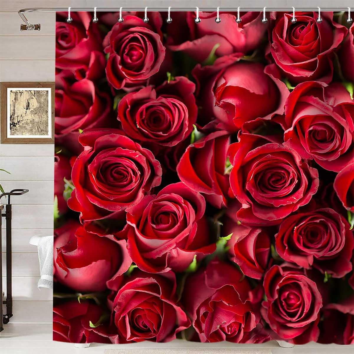 Red Rose Shower Curtain, Floral Shower Curtain, Spring Elegant Romantic ...