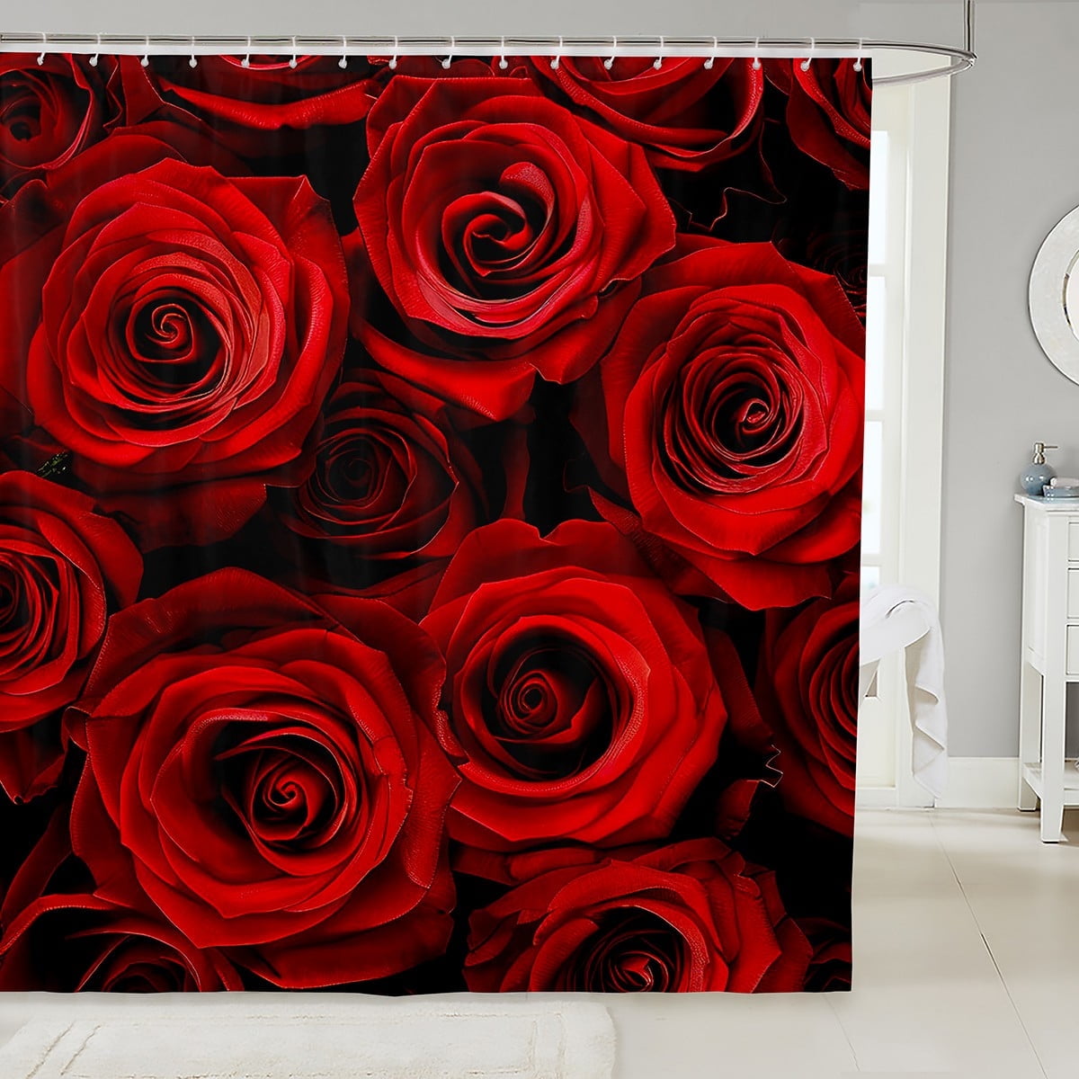 Red Rose Shower Curtain, Ombre Red Black Floral Bathroom Shower Curtain ...