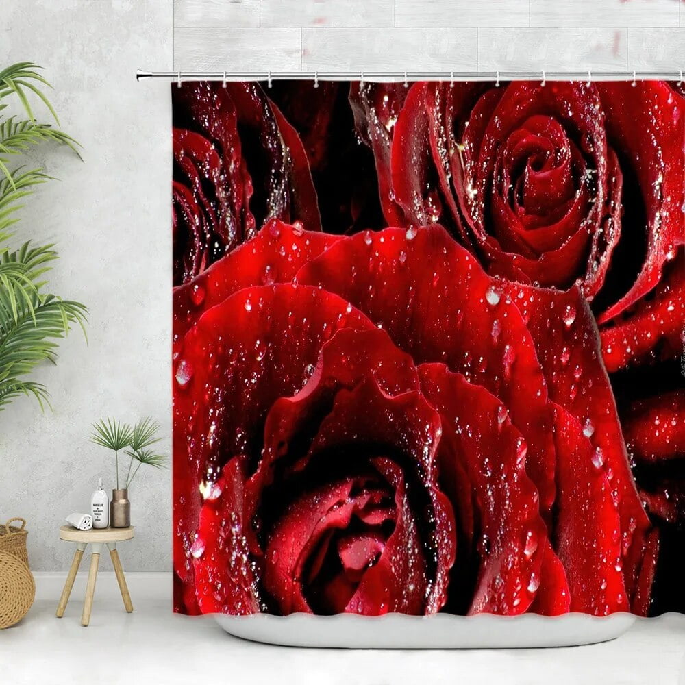 Red Rose Shower Curtain Romantic Flower Floral Blossom Reflection On