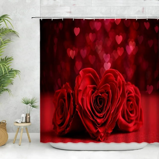 Red Rose Shower Curtain Romantic Flower Floral Blossom Reflection On