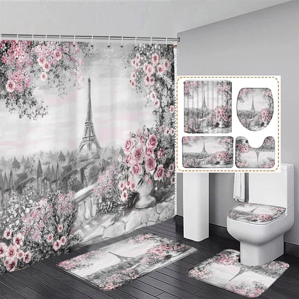 Red Rose Shower Curtain Set Flowers Petal Perfume Valentine's Day Home ...
