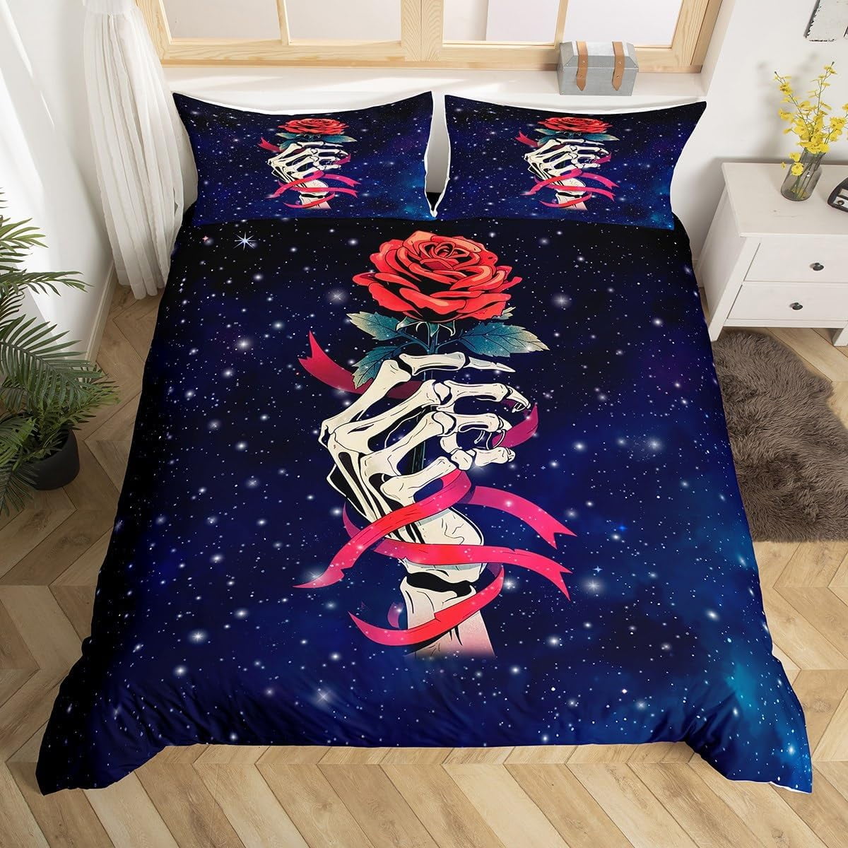 Red Rose Skeleton Hand Decorations,Watercolor Flowers Gothic Skull ...