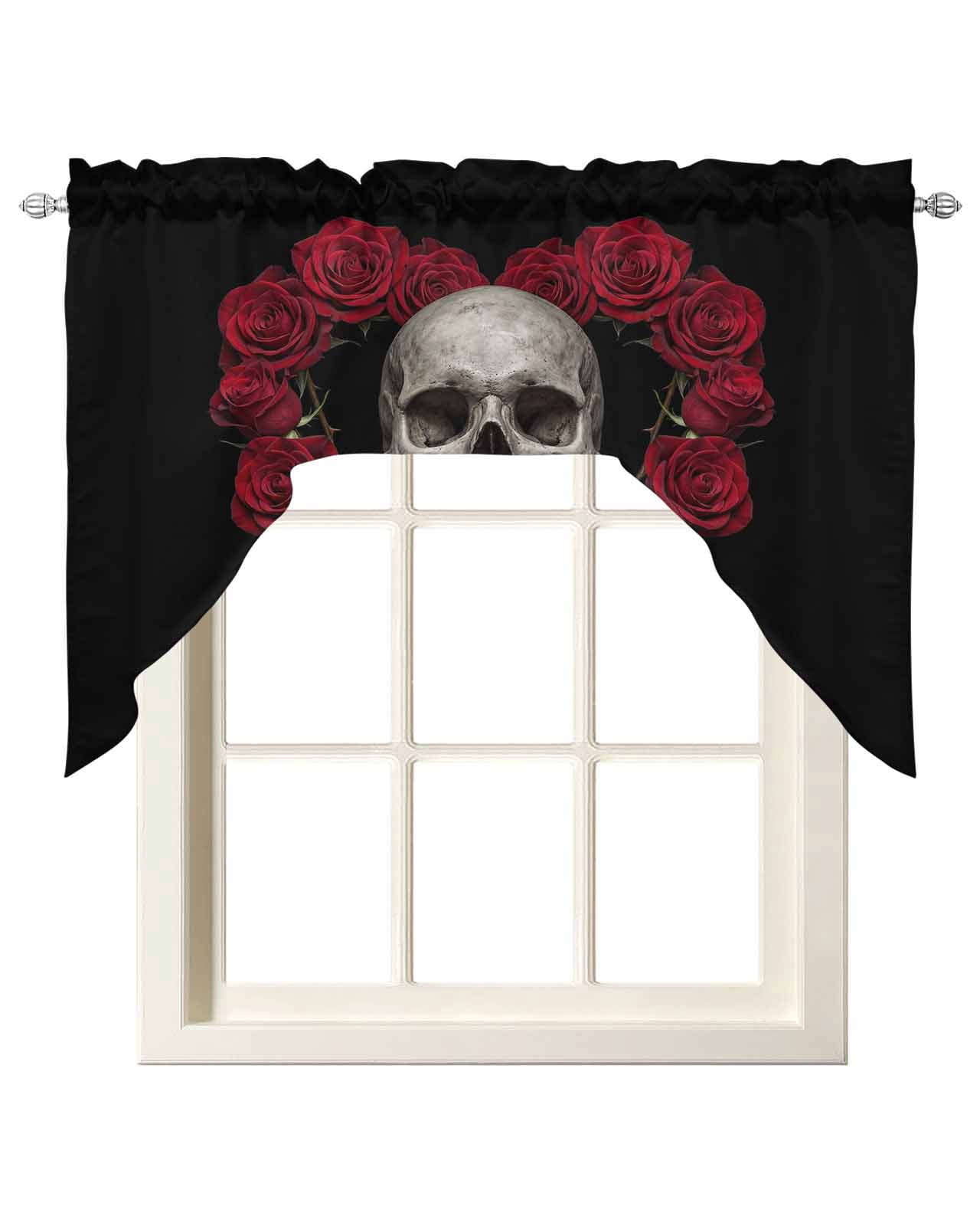 Red Rose Skull Swag Valances for Windows 56 x 36 Vintage Romantic Red ...