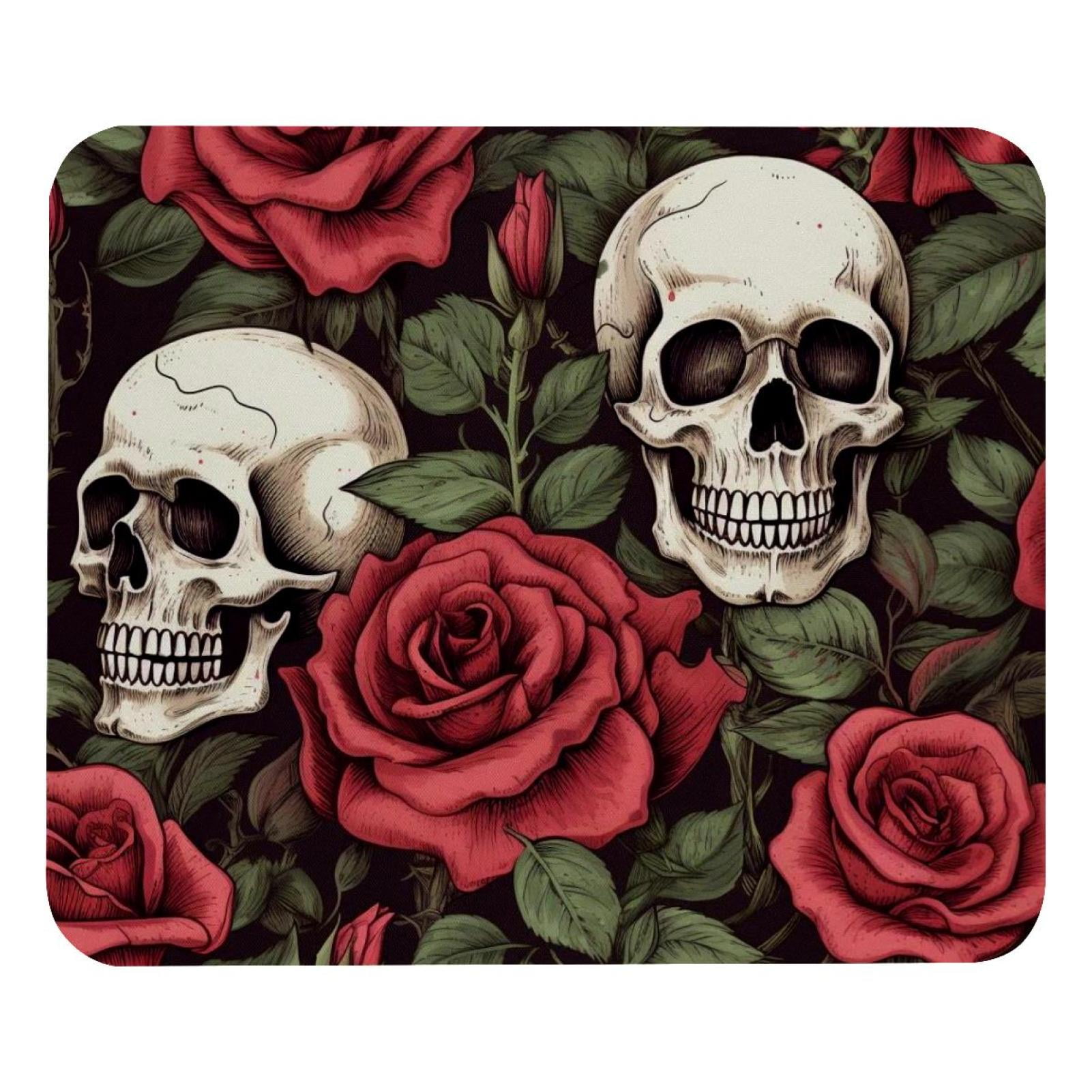Red Rose Skulls Mousepad, Non-Slip Mouse Pad, Office Desk Mat, Jiaji ...