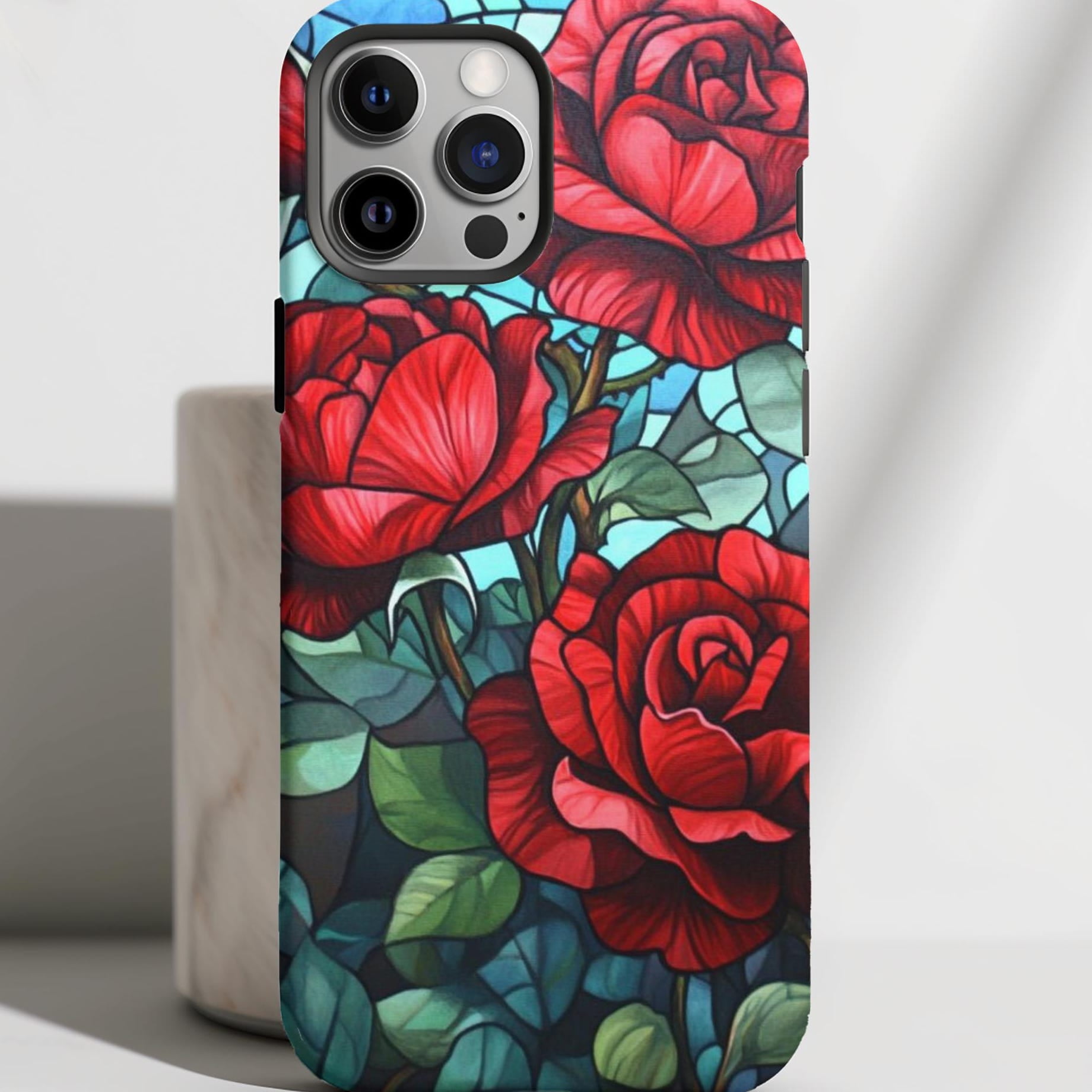 Red Rose Stained Glass Floral Phone Case iPhone 17 16 15 14 13 12 11 ...
