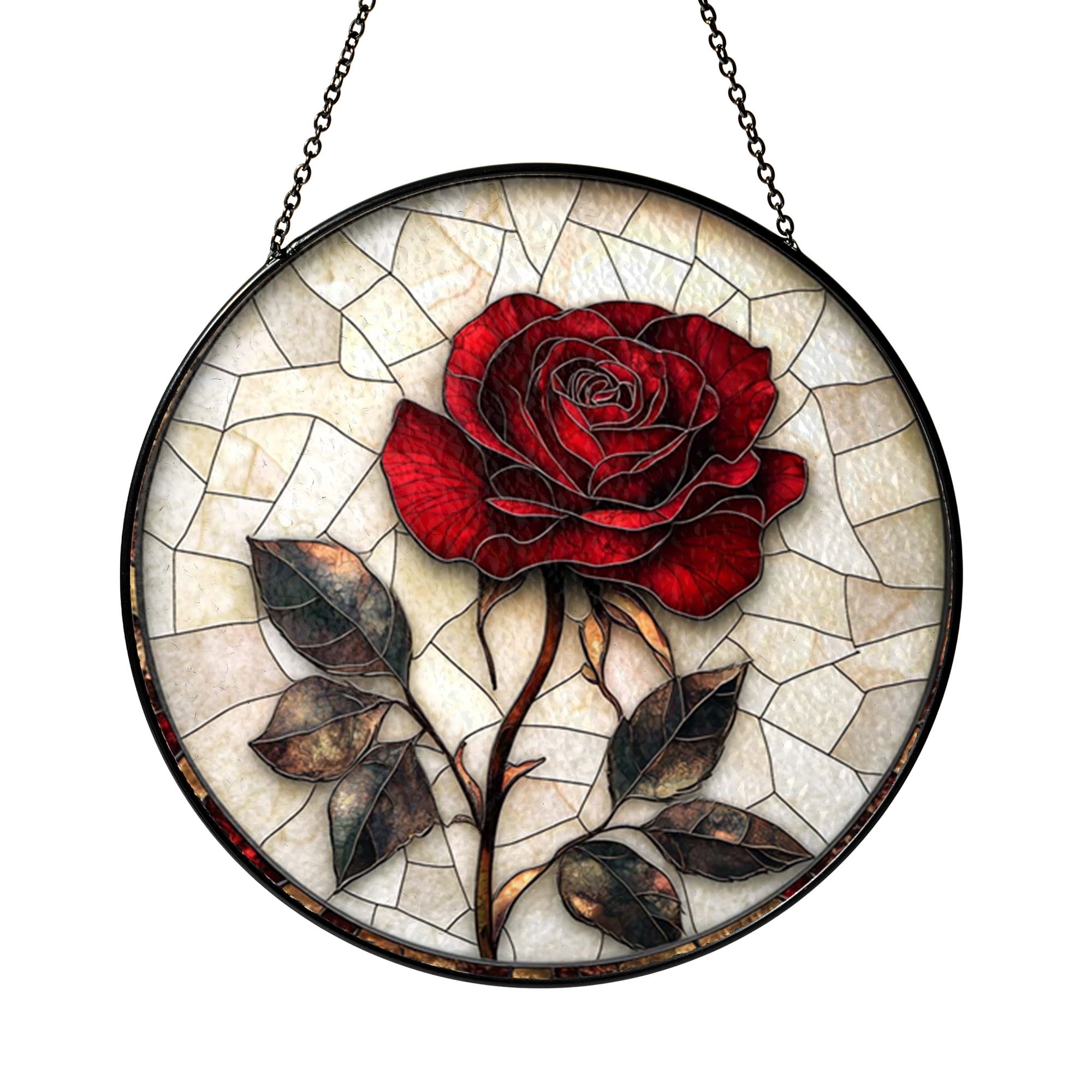 Red Rose Stained Glass Suncatcher – Vintage Floral Window Art Decor1701 ...