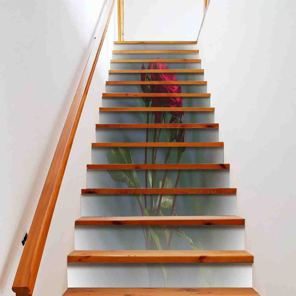Red Rose Stair Stickers Romantic Flowers Staircase Murals Valentine's ...