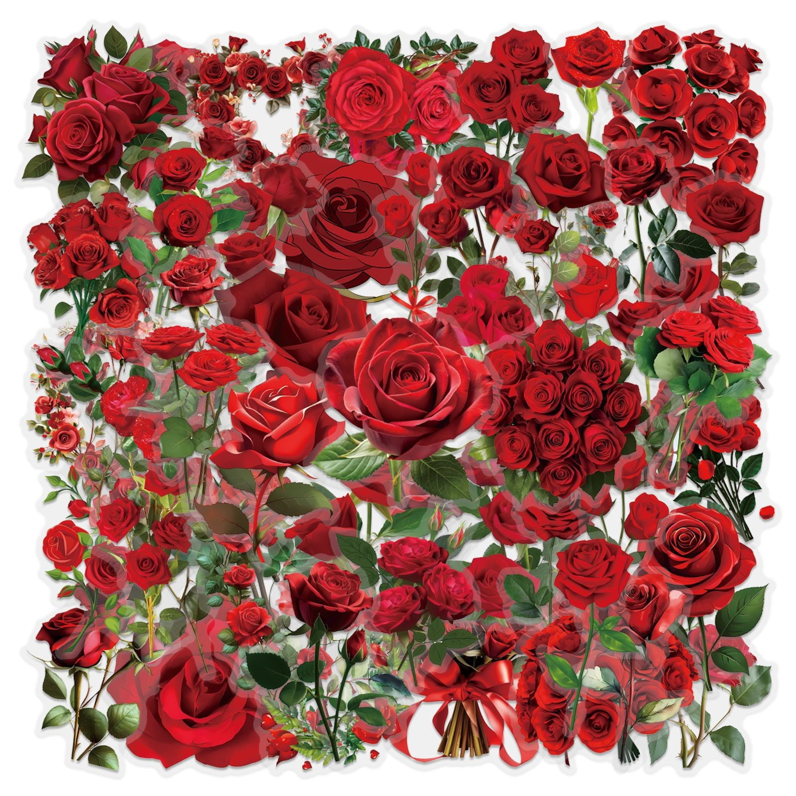 Red Rose Stickers Pack, 100PCS Waterproof Vinyl Floral Decals for ...