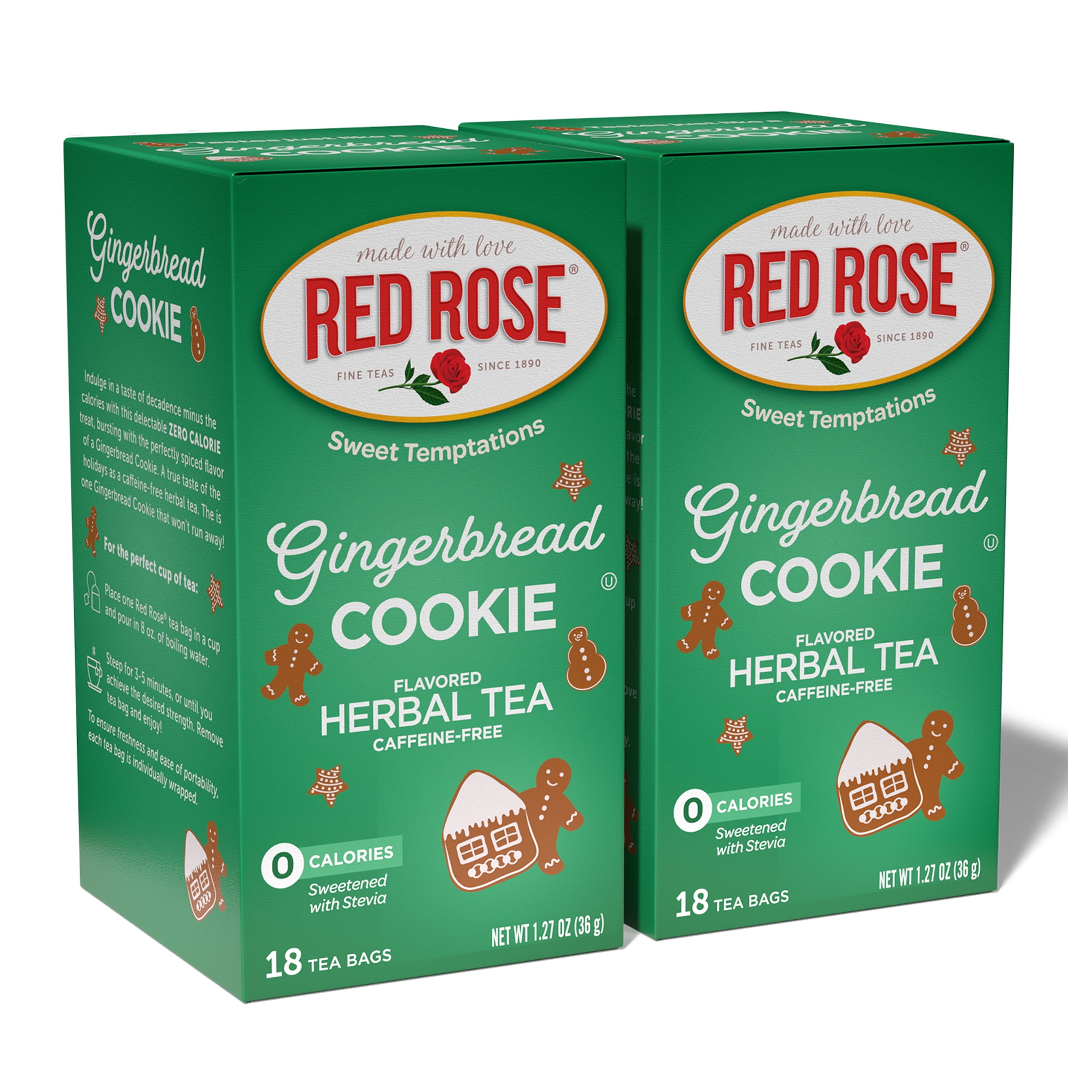 Red Rose, Dessert Herbal Tea, Gingerbread Cookie, 18 Count Pack of 2 ...