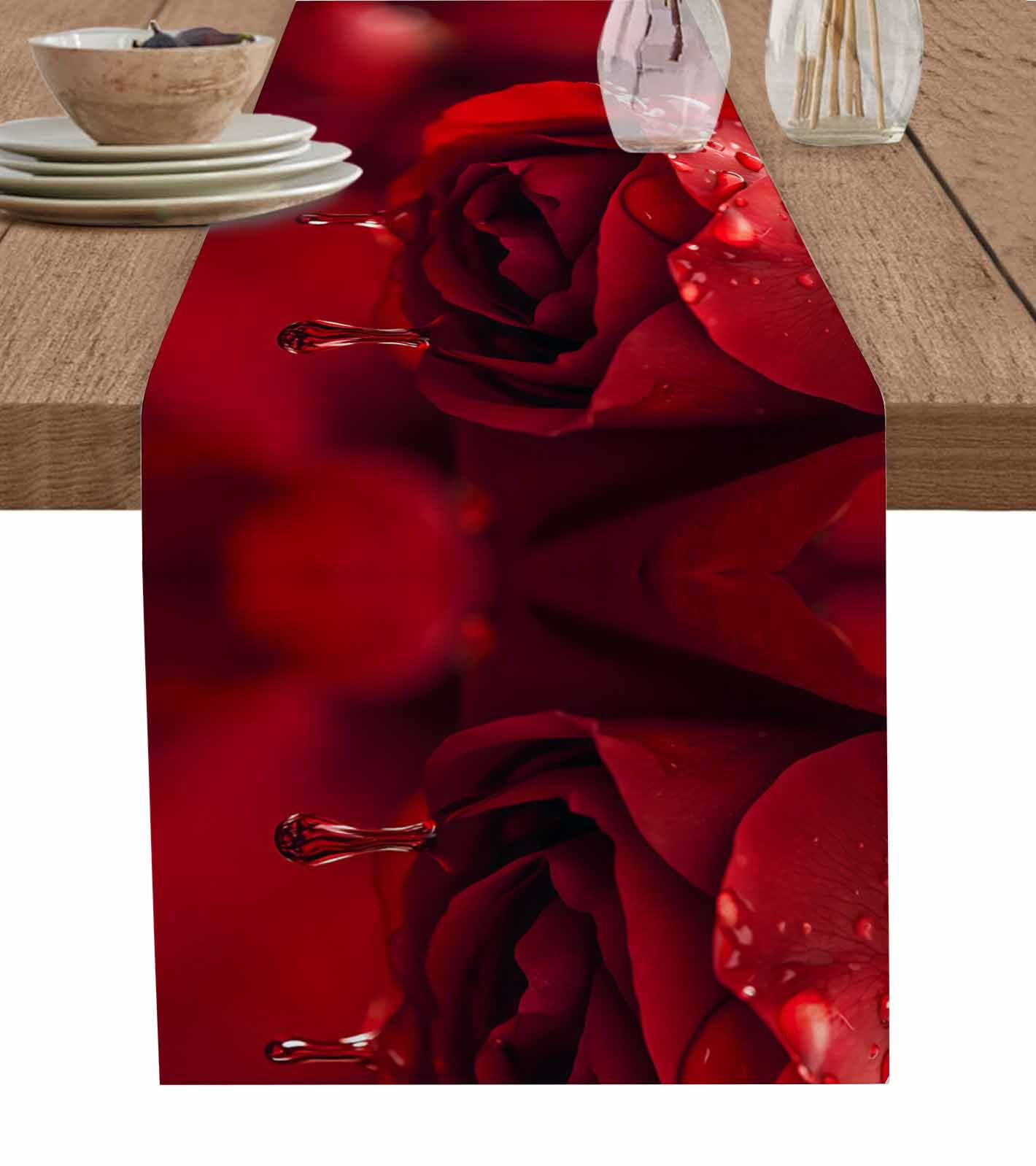 Red Rose Table Runner 90 Inches, Elegance Fantasy Flowers Romantic Bed ...