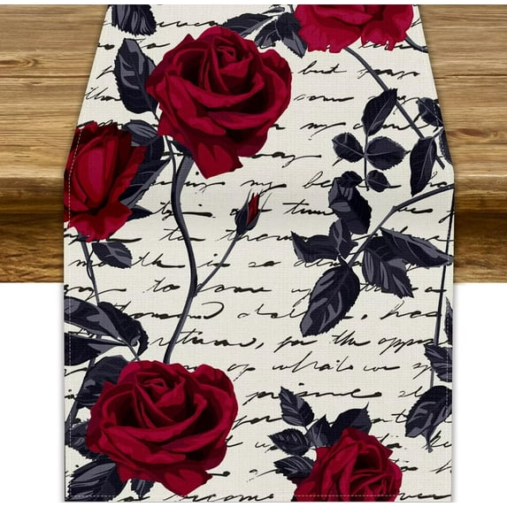 Red Rose Table Runner,Vintage Rose Spring Flowers Dinner Table ...