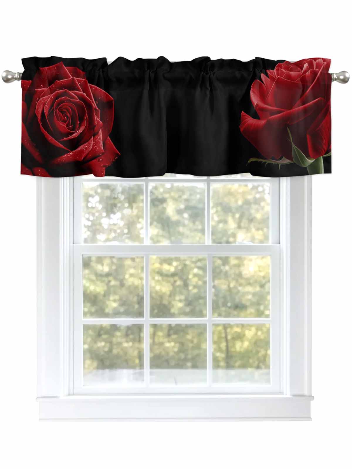 Red Rose Valances for Windows Vintage Flower Garden Abstract Art Black ...