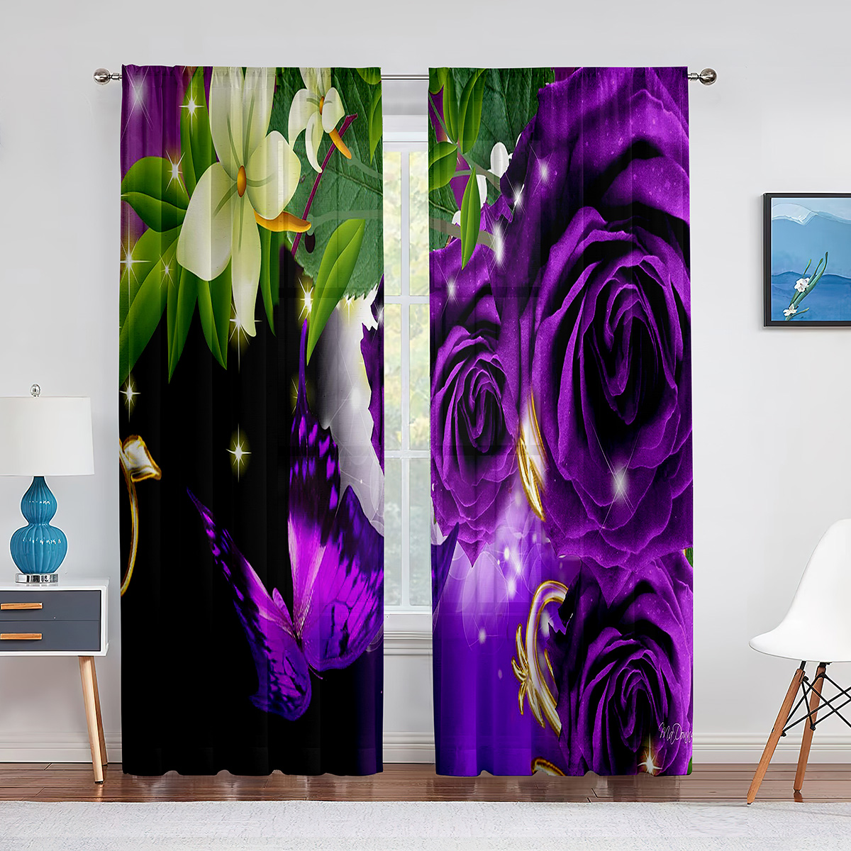 Red Rose Valentine's Day Floral Romance Tulle Sheer Window Curtains for ...