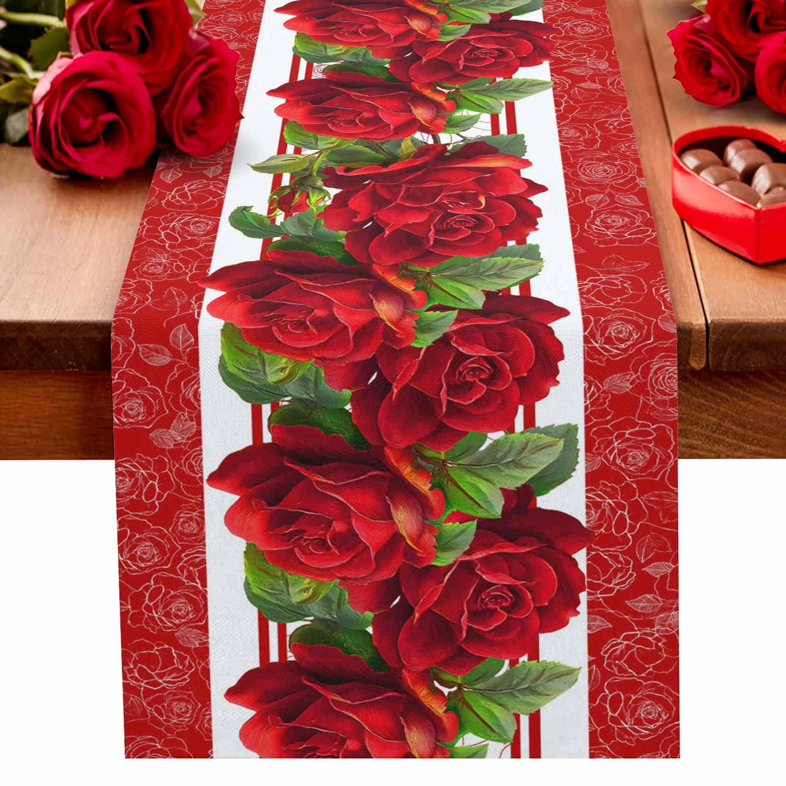 Red Rose Valentine's Day Theme Table Runner Dresser Scarf,Kitchen ...