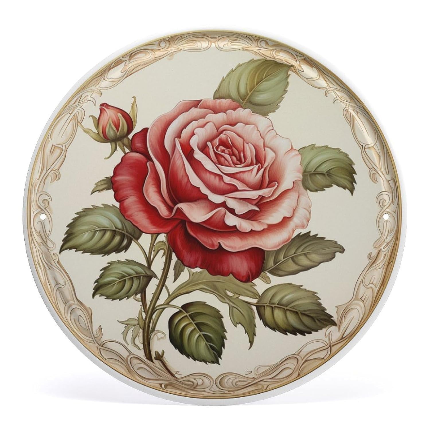 Red Rose Victorian-inspired Illustrations Round Metal Tin Sign Red ...