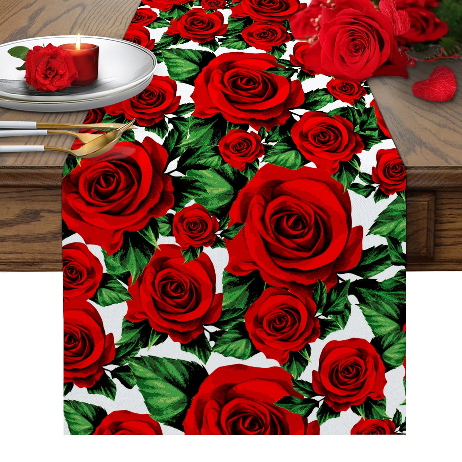 Red Rose Vine Table Runner for Dining Table Wedding ration Tablecloth ...