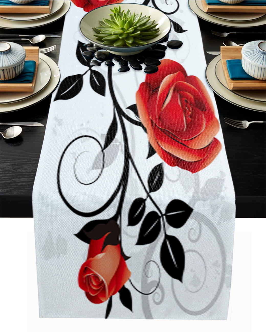 Red Rose Vine Table Runner for Dining Table Wedding ration Tablecloth ...