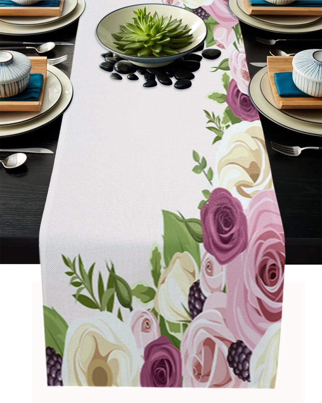 Red Rose Vine Table Runner for Dining Table Wedding ration Tablecloth ...