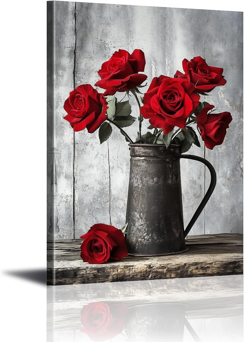 Red Rose Wall Art Rustic Black and White Red Flower Canvas Print ...