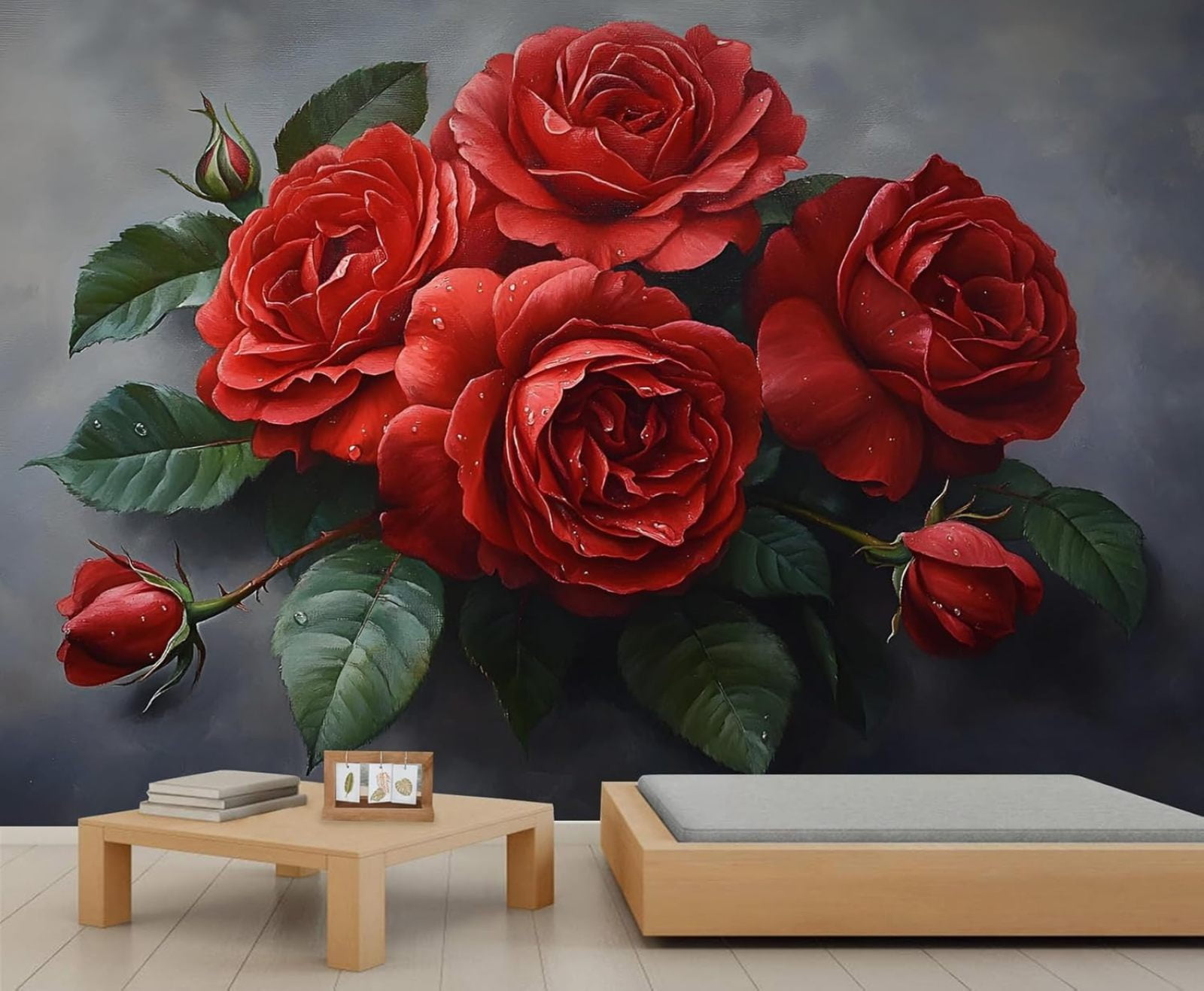 Red Rose Wall Mural - Romantic Flower Wallpaper For Living Room, Rose ...