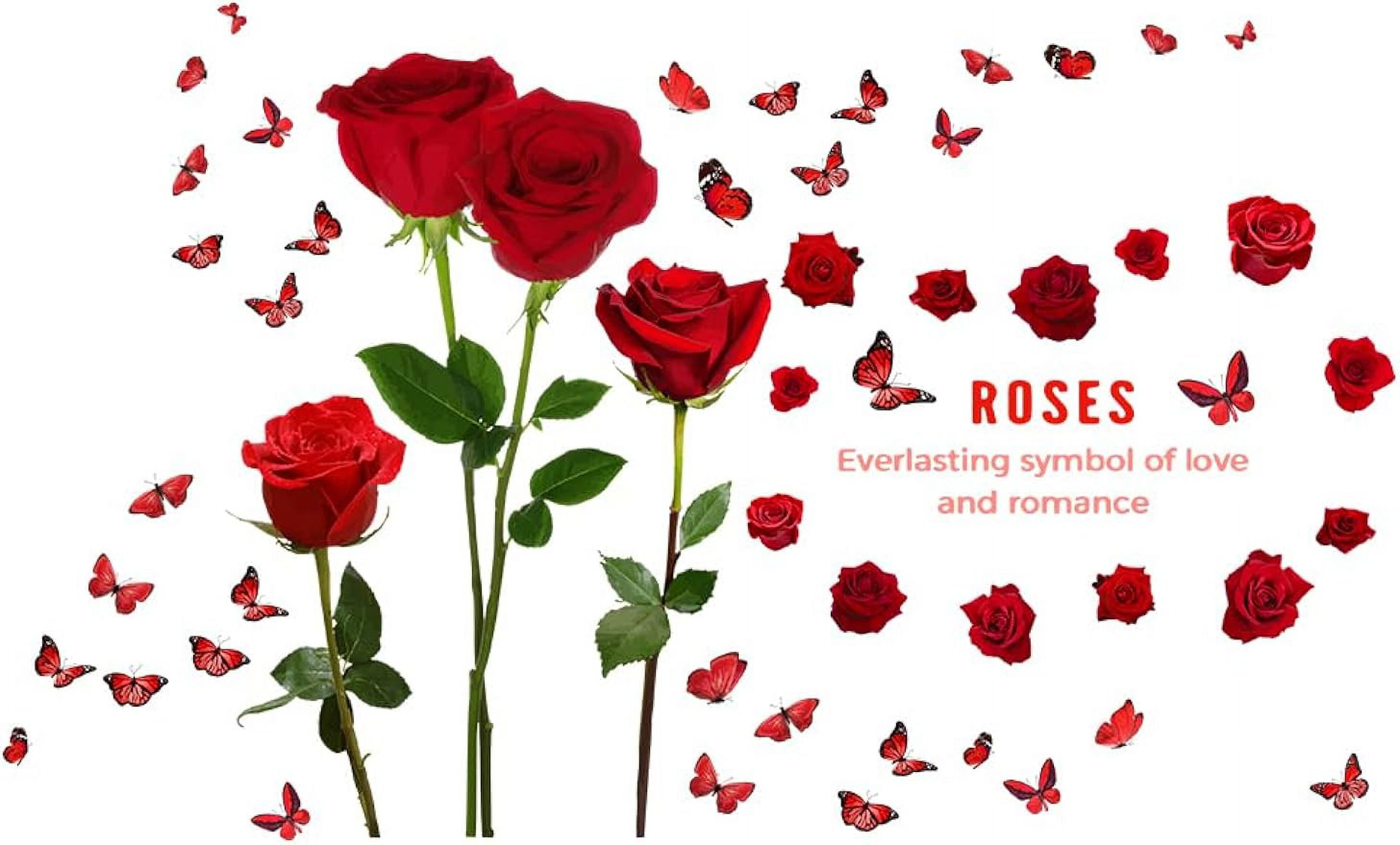 Red Rose Wall Stickers Rose Flower Butterfly Wall Decal Floral DIY ...
