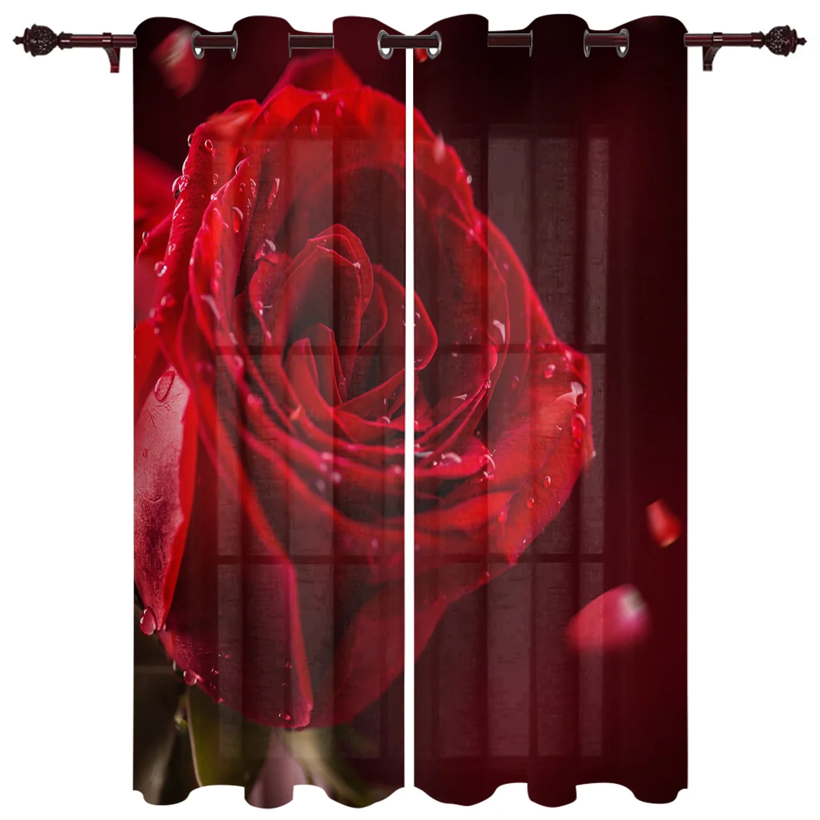 Red Rose Window Curtain for Living Room Bedroom Drapes Home Decor ...