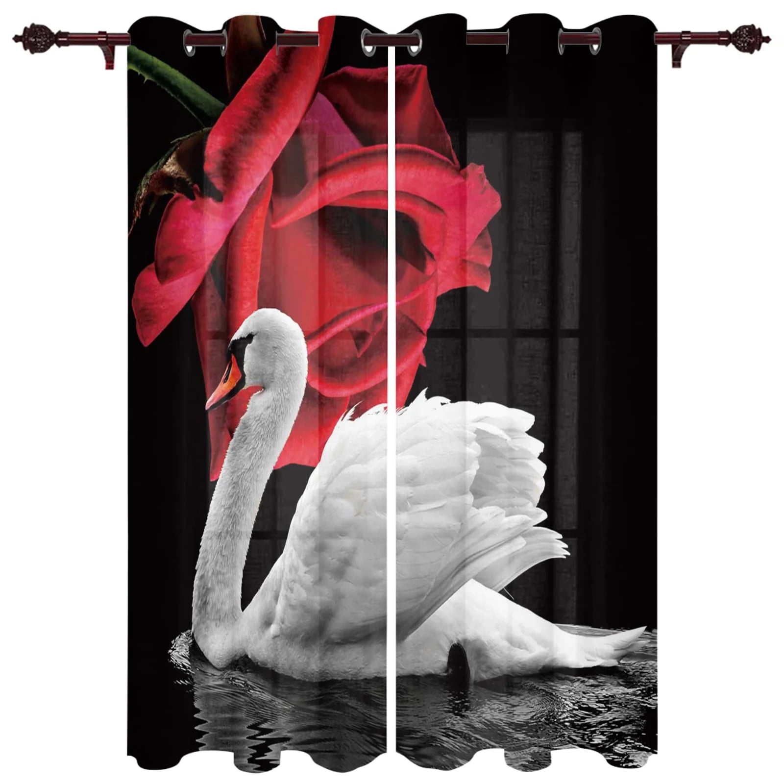 Red Rose Window Curtain for Living Room Bedroom Drapes Home r Kitchen ...