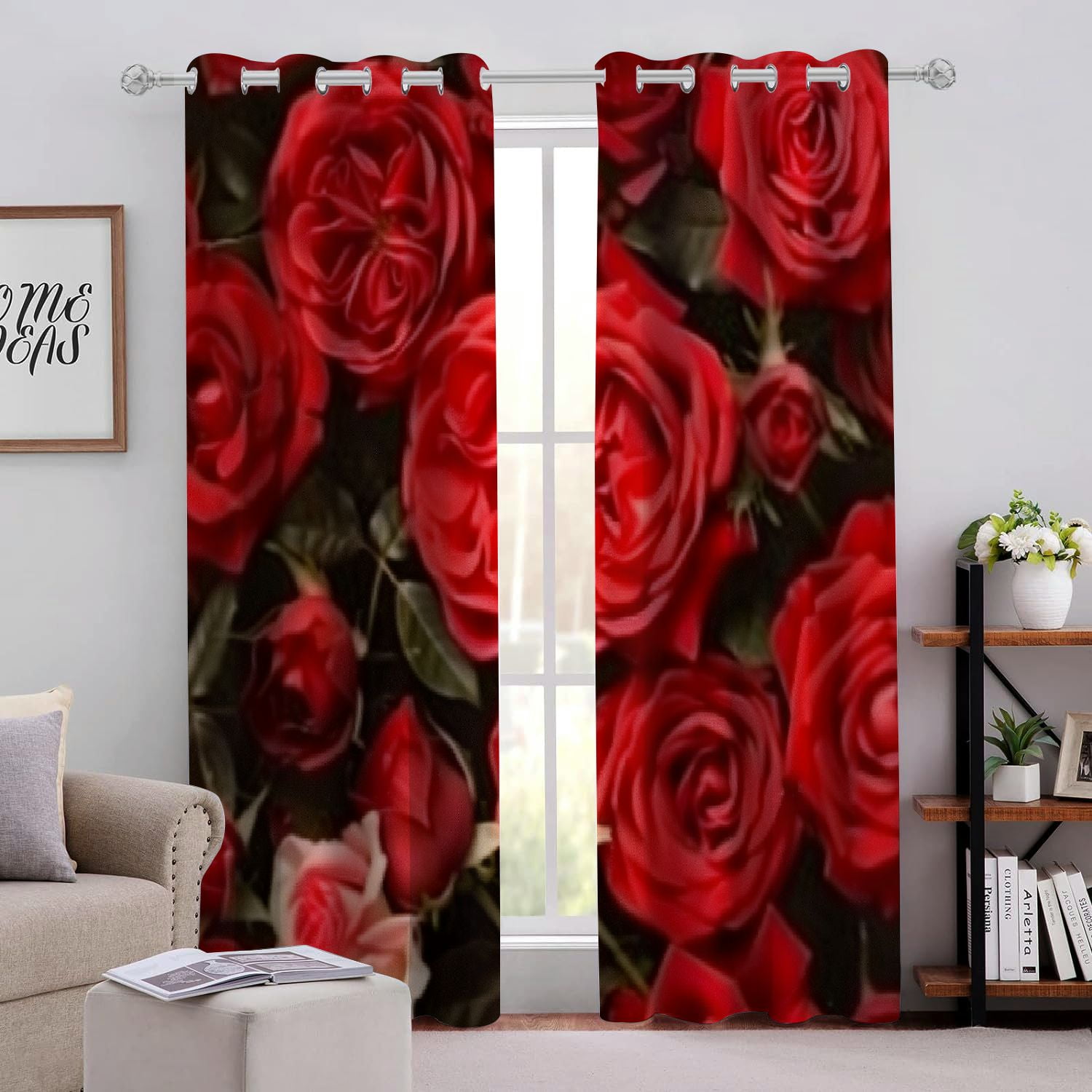 Red Rose Window Curtains Valentines Romantic Rose Blooming Blackout ...