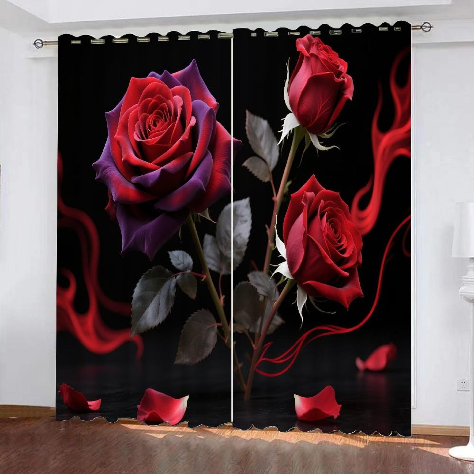 Red Rose Window Treatments, Natural Plants Curtain For Windows, Light ...