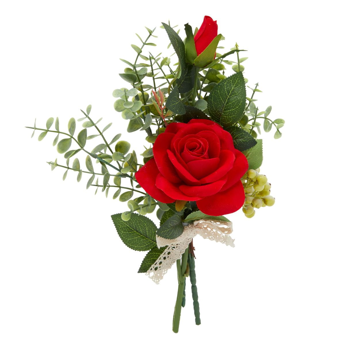 Red Rose and Eucalyptus Flower Bouquet, Artificial Floral Arrangement ...