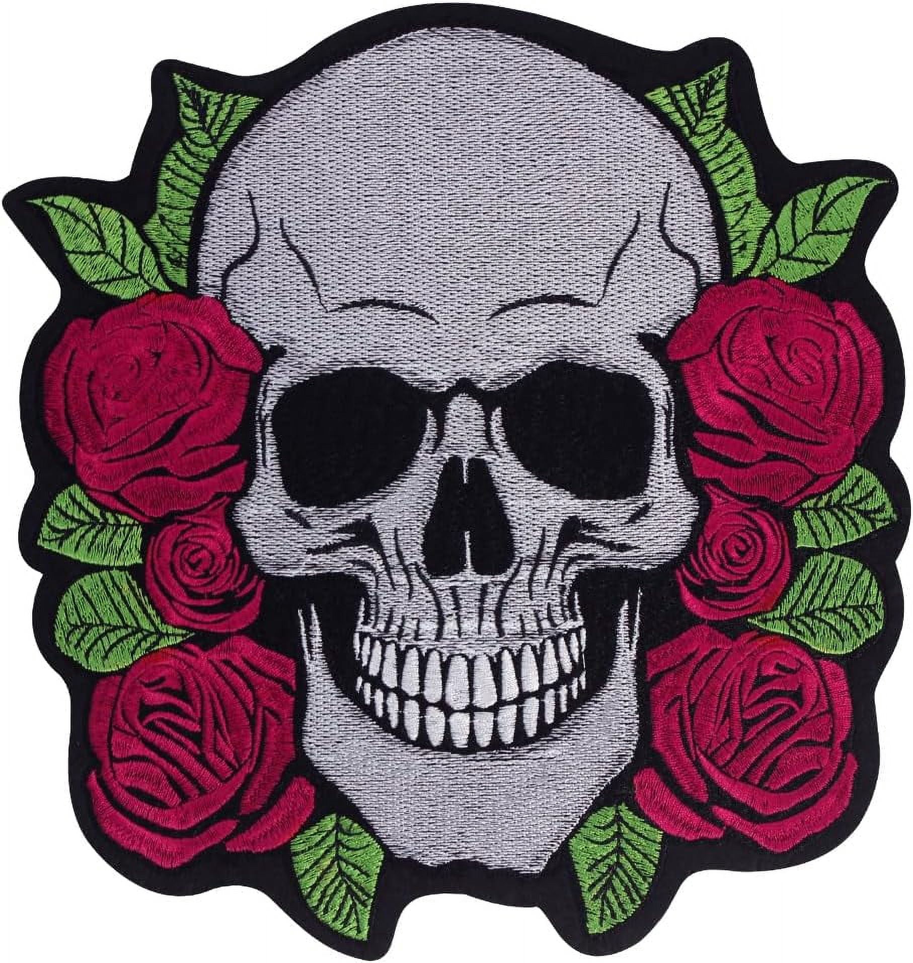 Red Rose and White Skull Embroidery Patches Iron on Sew on Patches Punk ...
