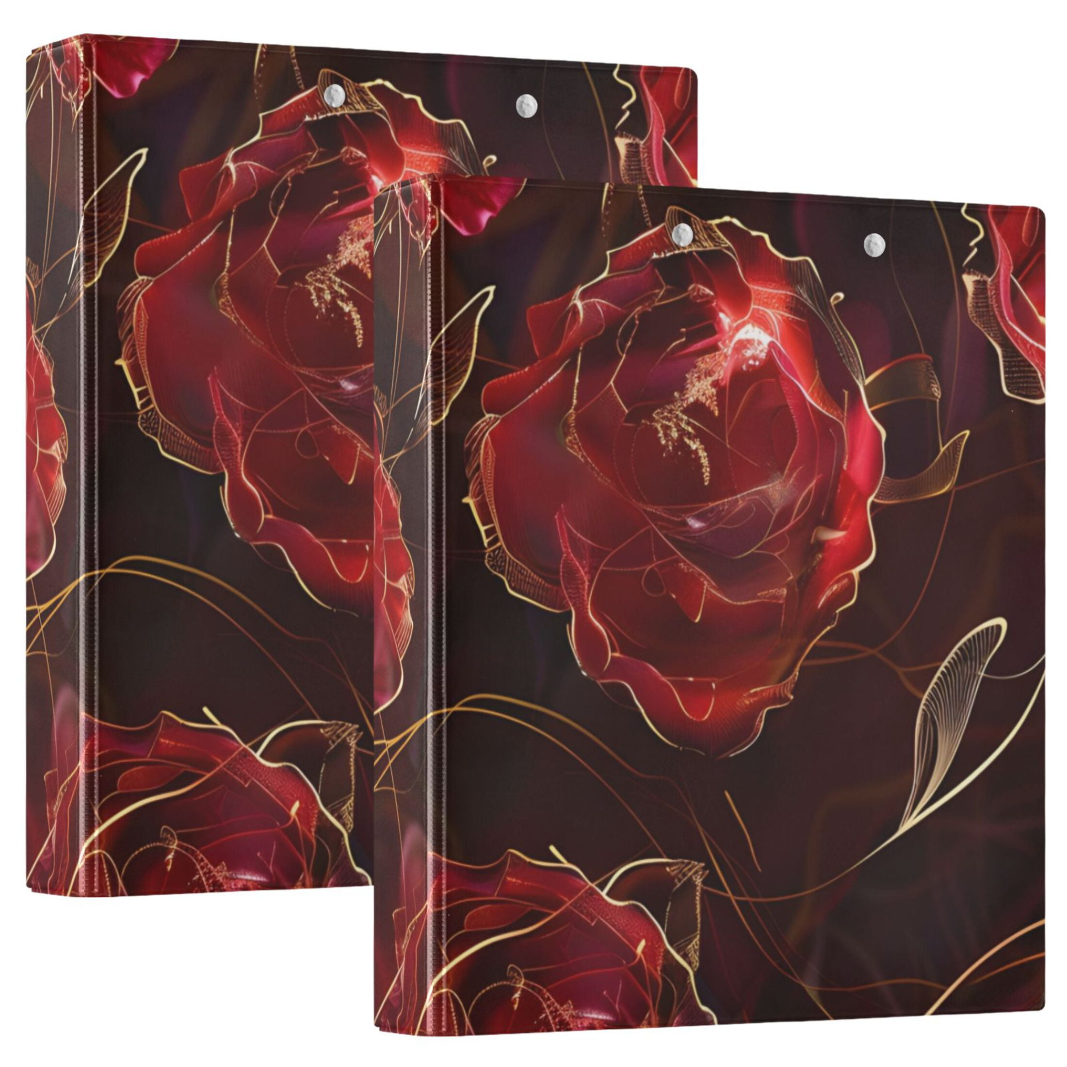 Red Roses 3 Ring Binders 1.5 inch Hardcover File Folders with Interior ...