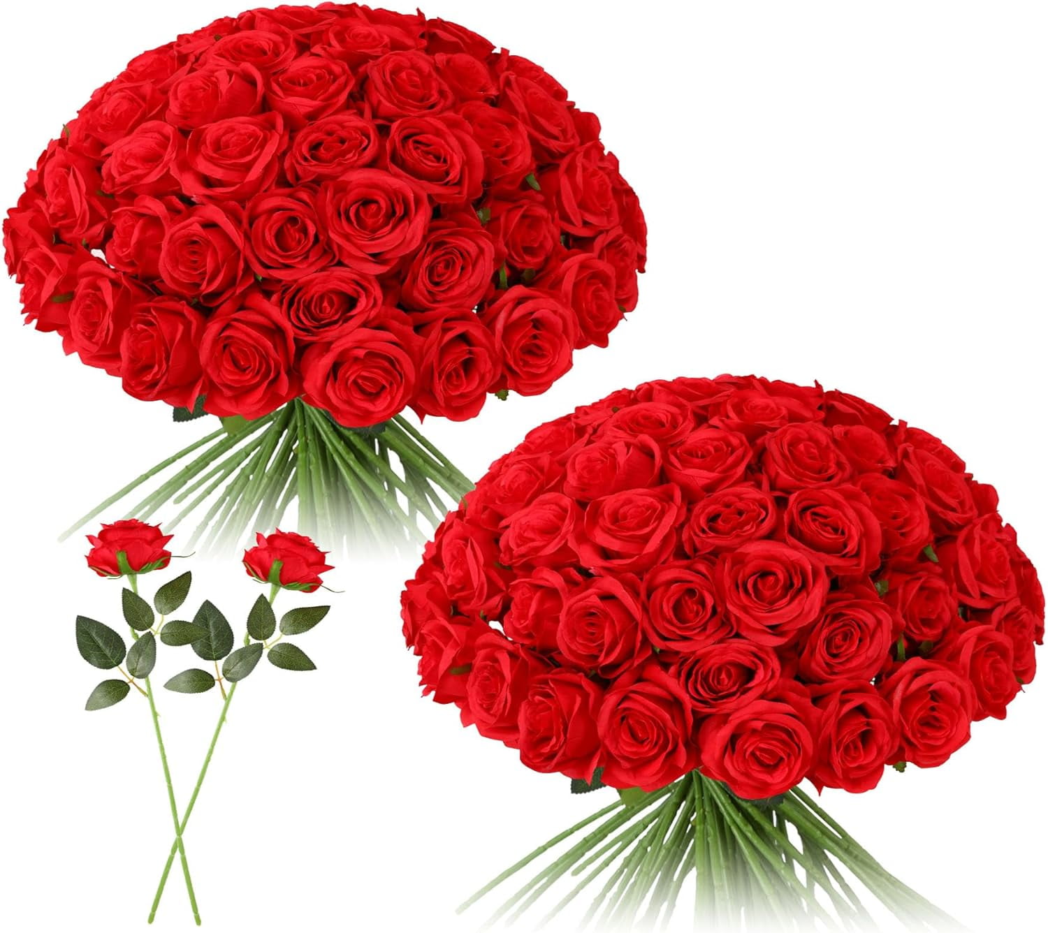 Red Roses Artificial Flowers Bulk - 50 Pcs Realistic Long Stem Fake ...