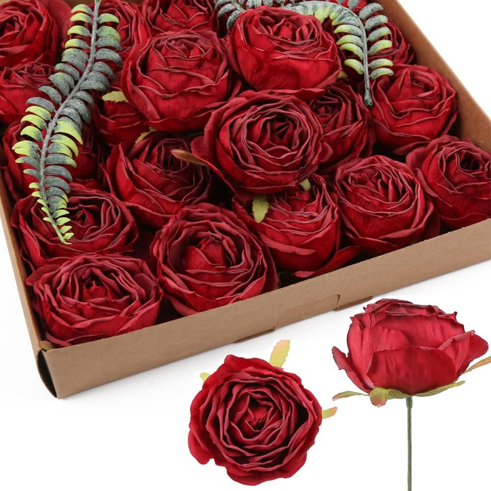Red Roses Artificial Flowers Dark Red Silk Bulk Flower Heads Vingtage ...