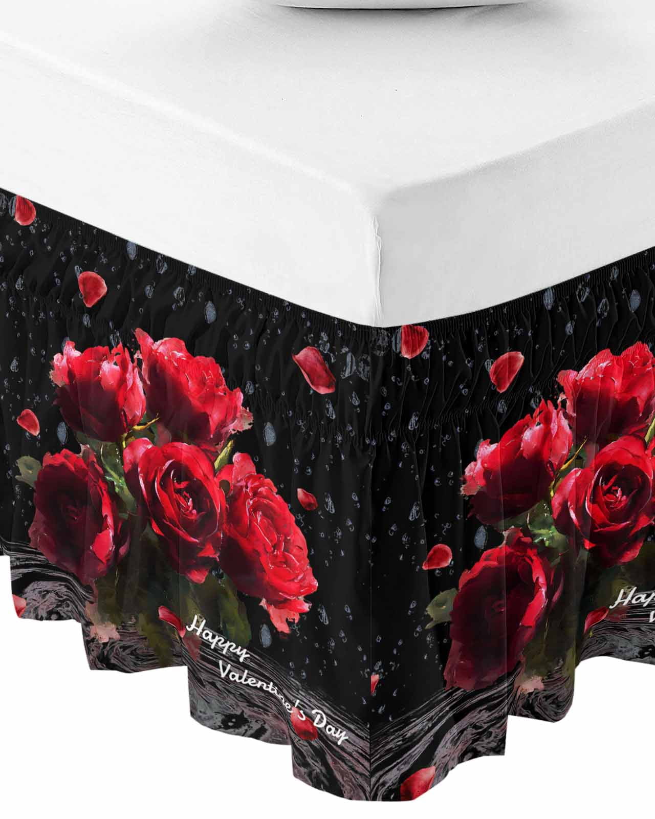 Red Roses Bed Skirt Queen Size 16 Inch Drop, Wrap Around Bed Skirts ...