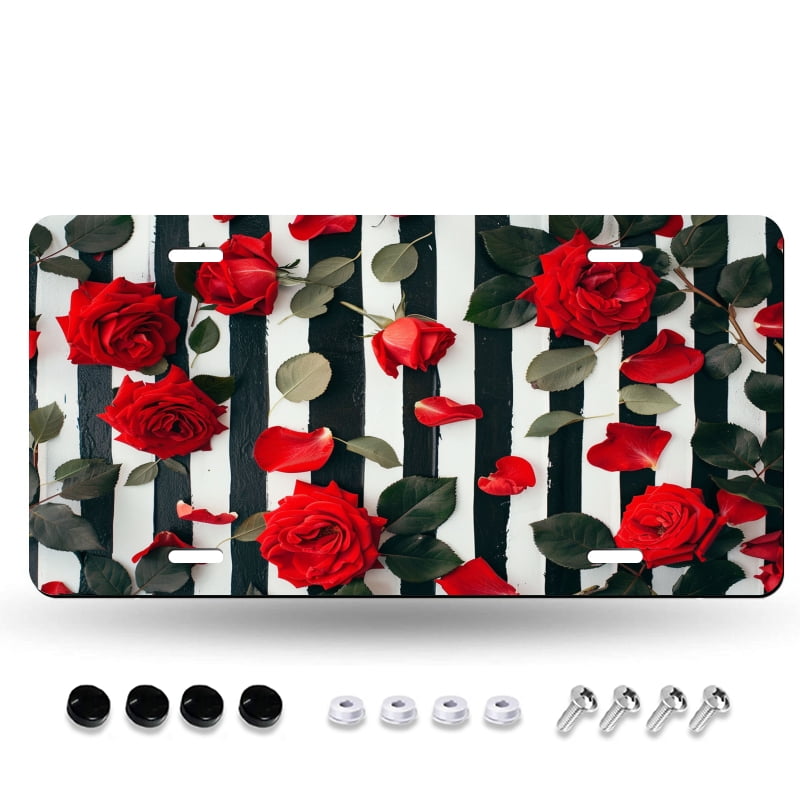Red Roses Against a Bold Black and White Striped Background License ...