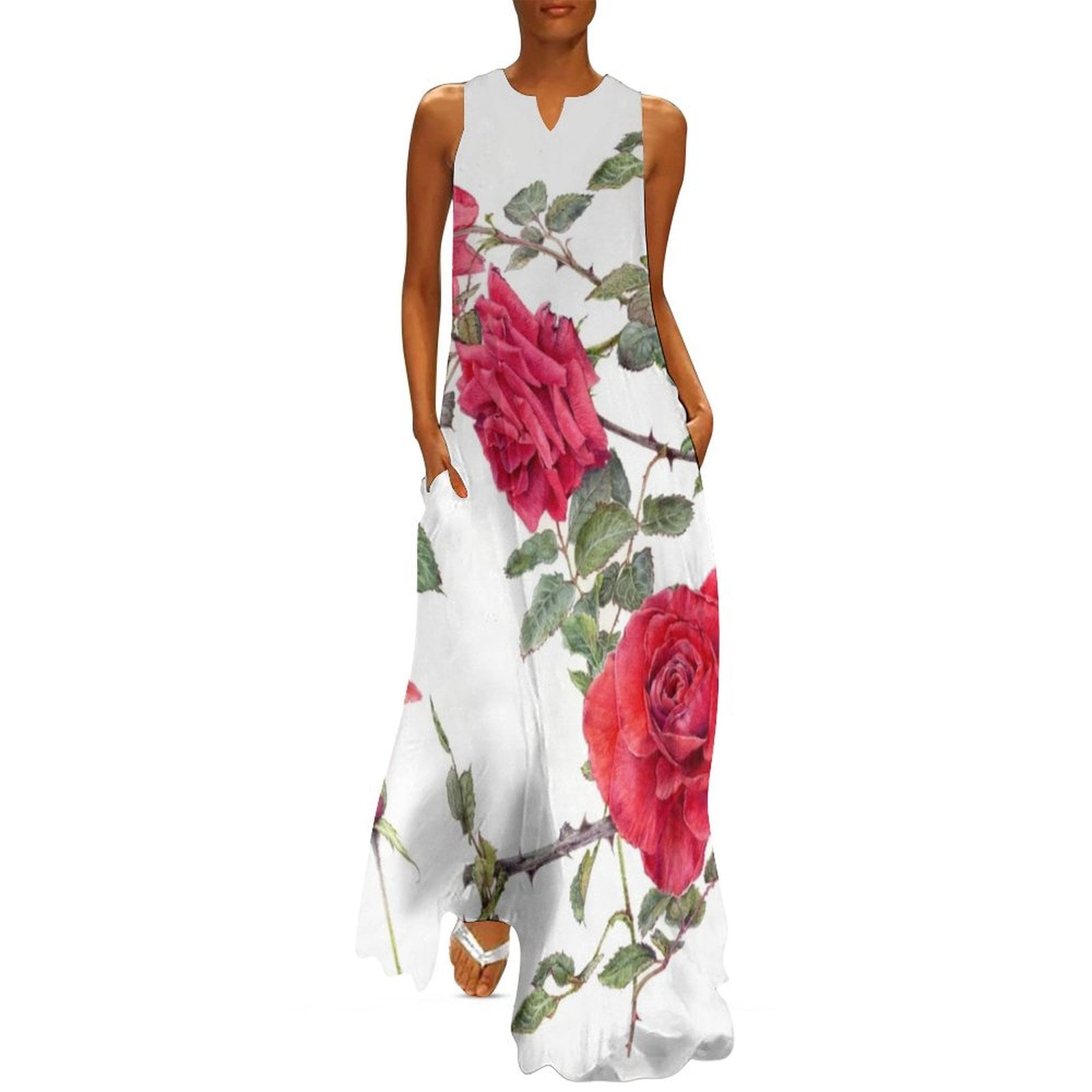 Red Roses - Botanical Art Long Dress Woman clothing Long veiled dresses ...