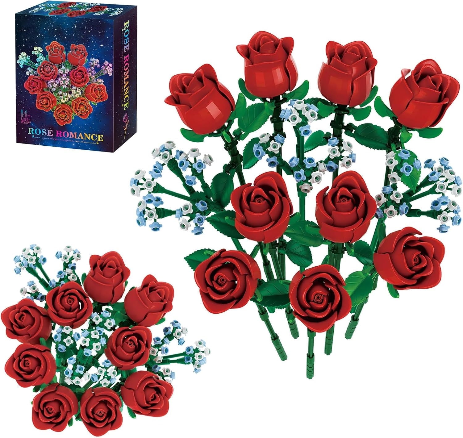 Red Roses Building Blocks Set, 12 Blooming Flowers, DIY Architecture ...