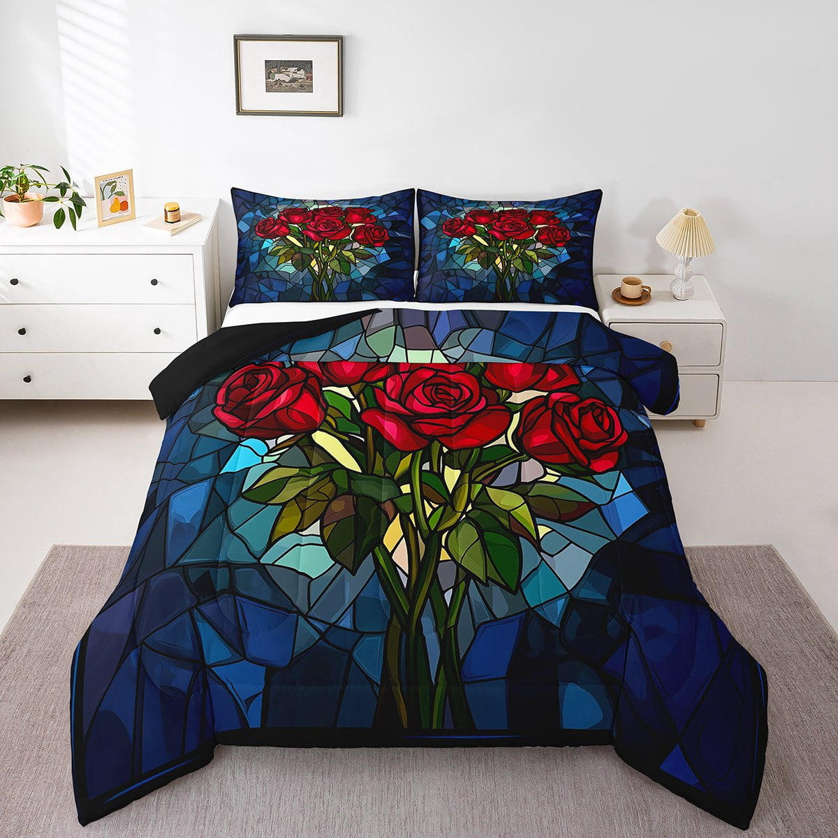 Red Roses Comforter Set Twin Size 2 Pcs,Nature Garden Blooming Flowers ...