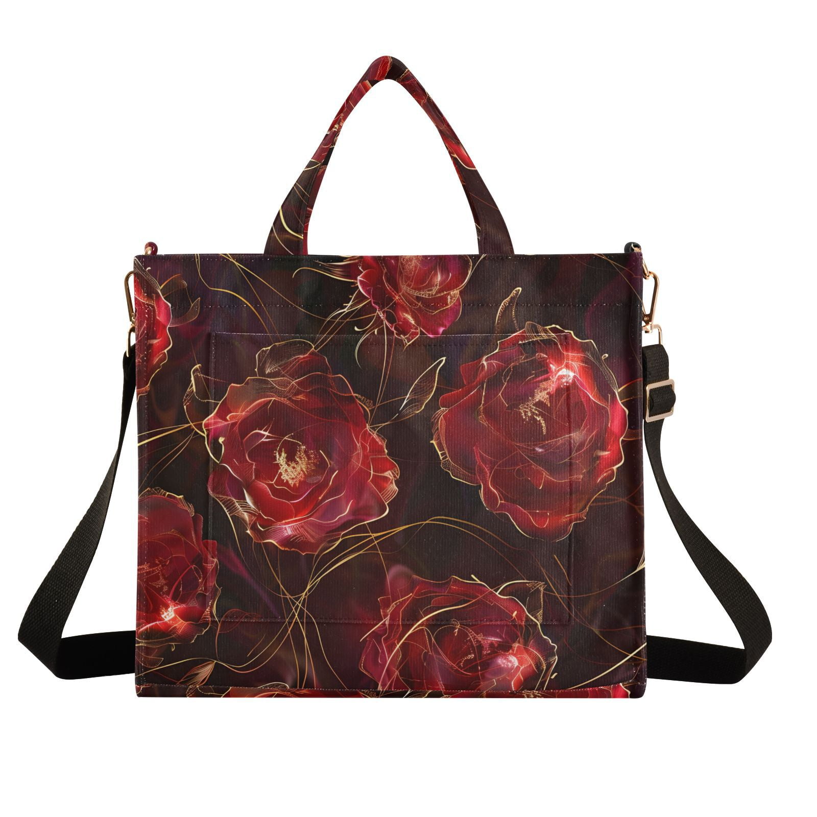 Red Roses Corduroy Tote Bag Handbag Large Messenger Bag Shoulder ...