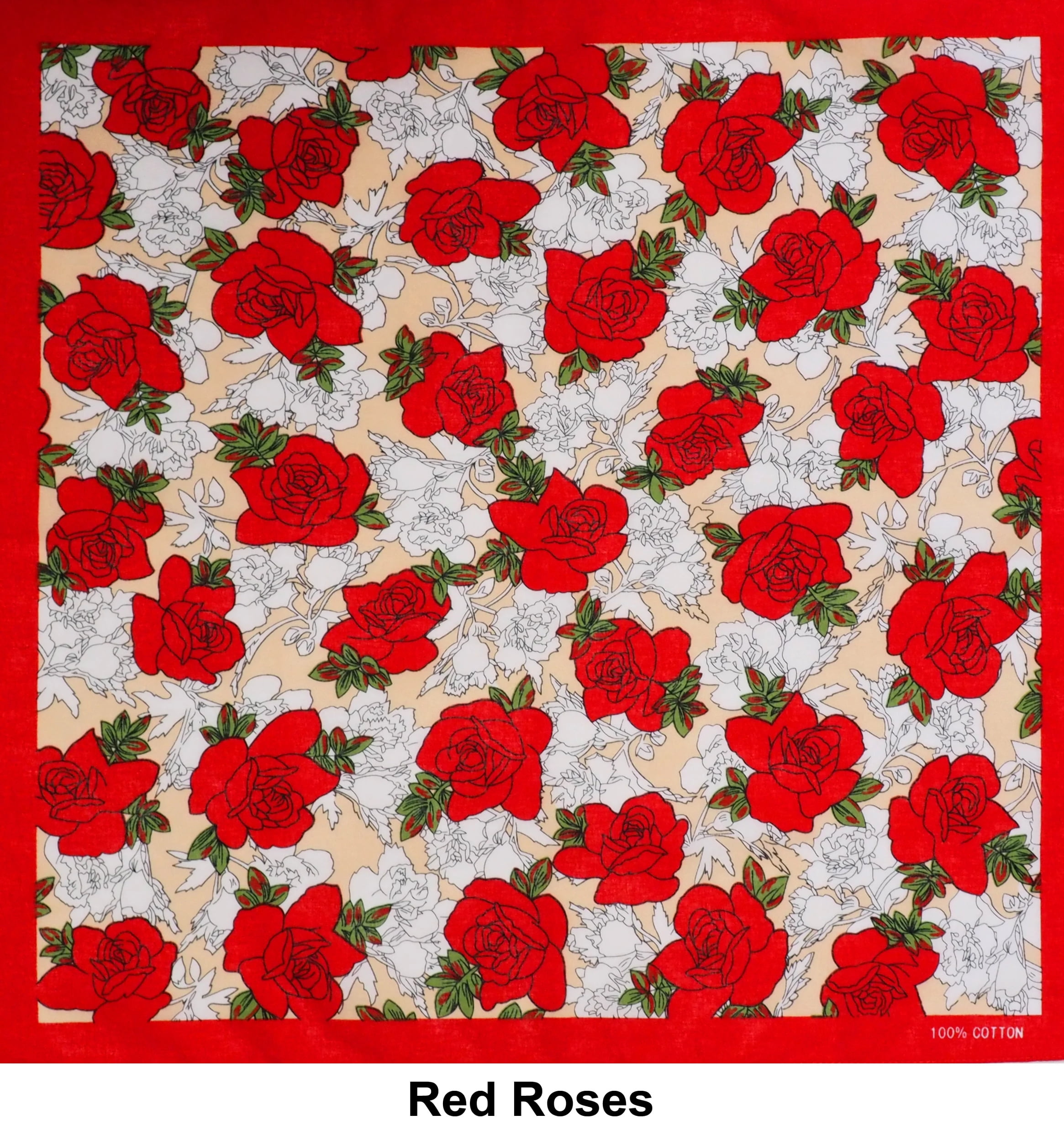 Red Roses Design Print Cotton Bandana (22 inches x 22 inches) - Walmart.com