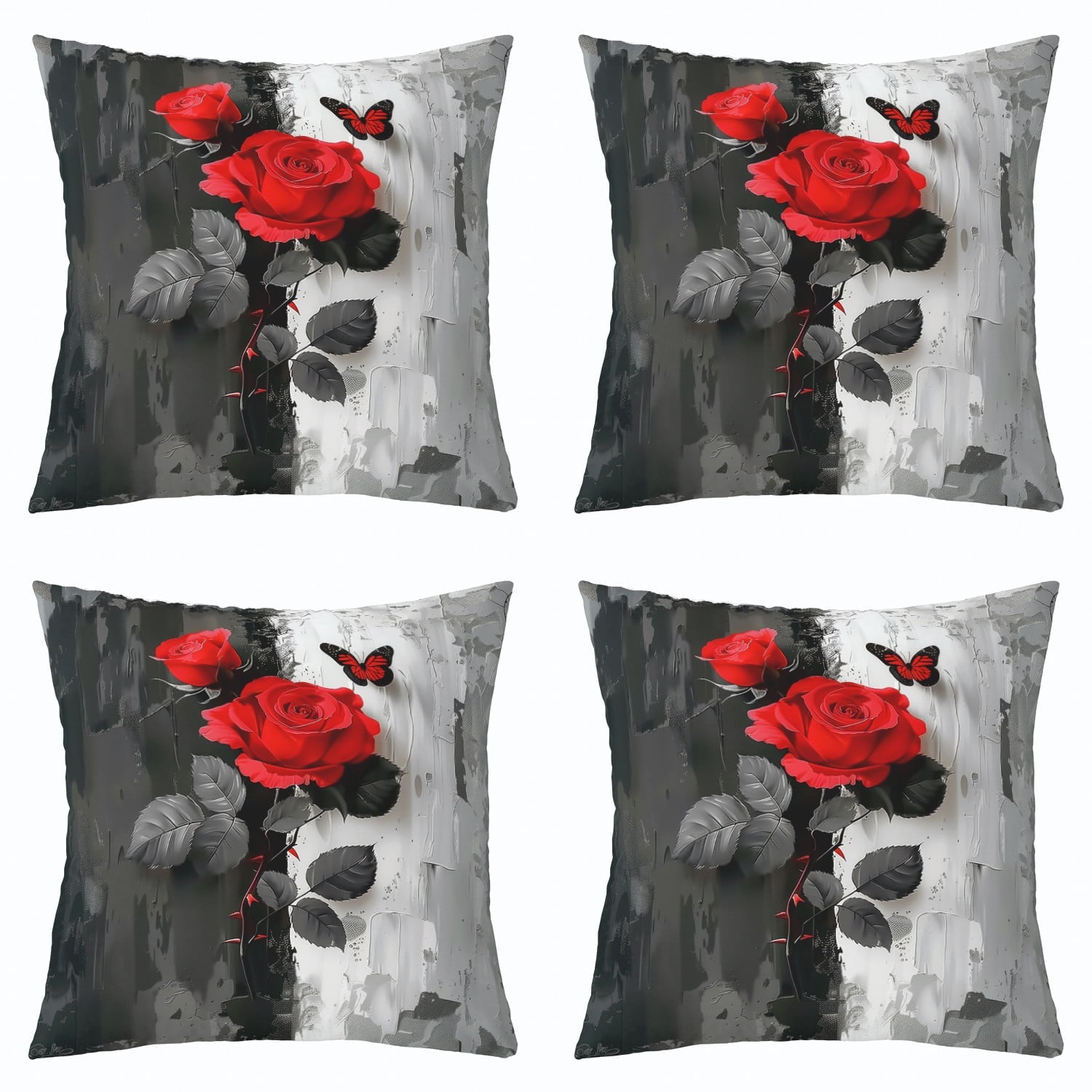 Red Roses Double Sides Print Pillow Covers,Black and White Retro Hippie ...
